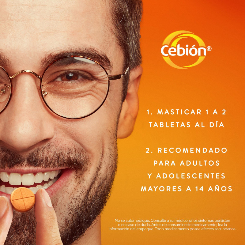 CEBIÓN VITAMINA C 500 MG SABOR FRUTAS TROPICALES X 12 TABLETAS MASTICABLES